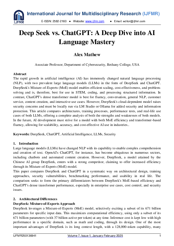 (PDF) Deep Seek vs. ChatGPT: A Deep Dive into AI Language Mastery