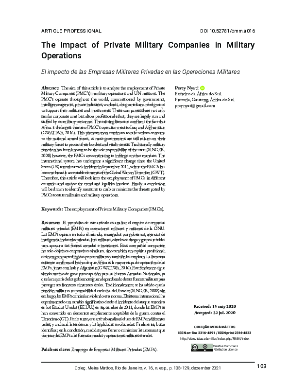 (PDF) The Impact of Private Military Companies in Military Operations