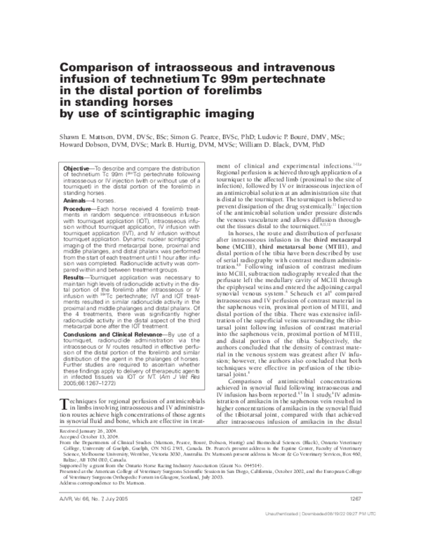 (PDF) Comparison of intraosseous and intravenous infusion of technetium ...