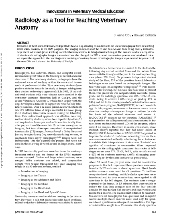 (PDF) Radiology as a Tool for Teaching Veterinary Anatomy