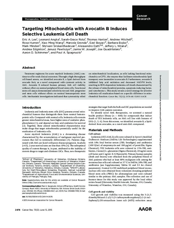 (PDF) Targeting Mitochondria with Avocatin B Induces Selective Leukemia ...