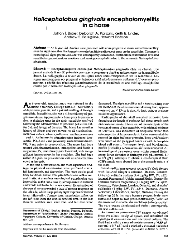 (PDF) Halicephalobus gingivalis encephalomyelitis in a horse