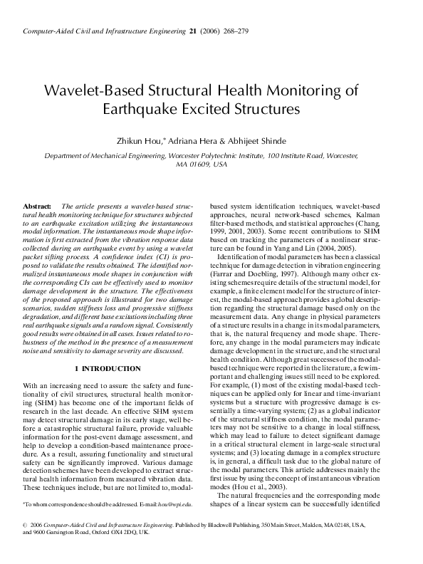 (PDF) Wavelet-Based Structural Health Monitoring of Earthquake Excited ...