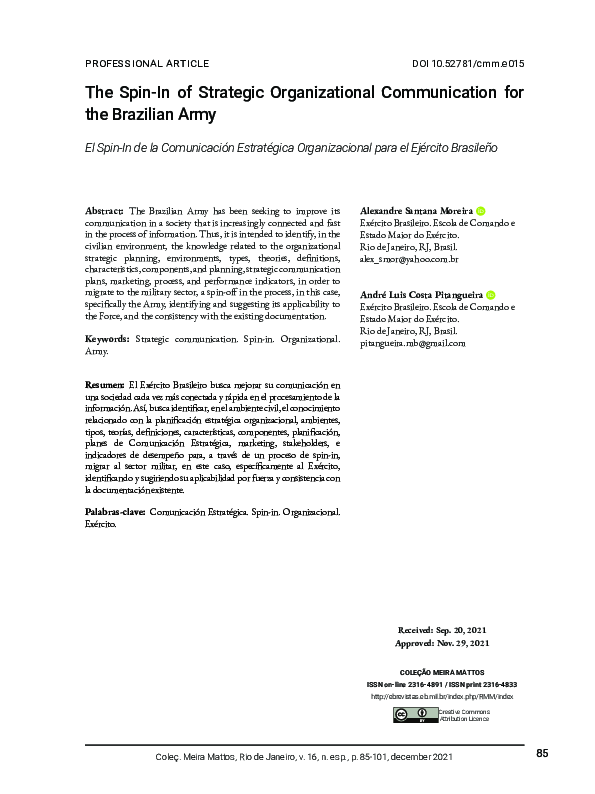 (PDF) The Spin-In of Strategic Organizational Communication for the ...