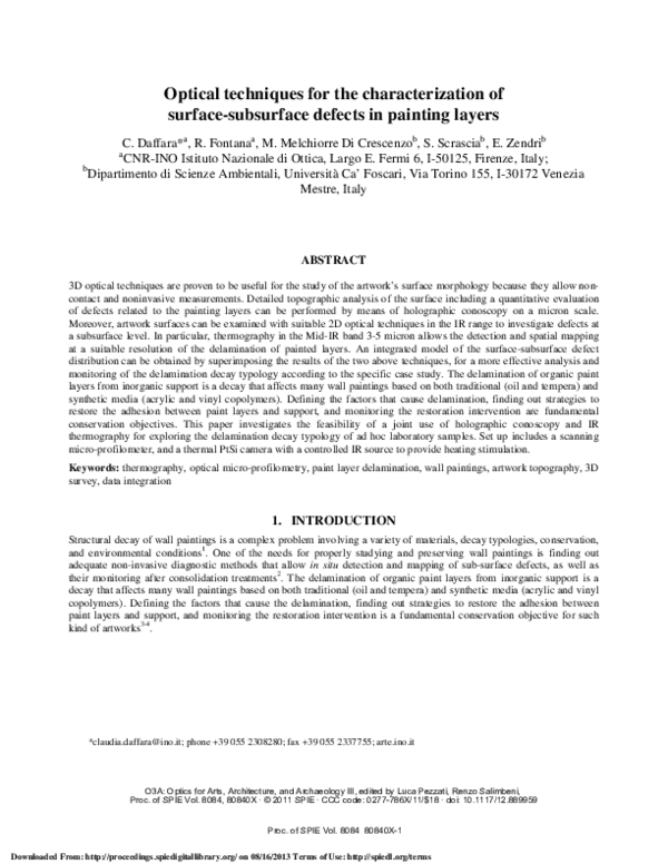 Pdf Optical Techniques For The Characterization Of Surface Subsurface