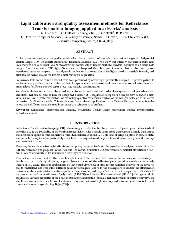 (PDF) Light calibration and quality assessment methods for Reflectance ...
