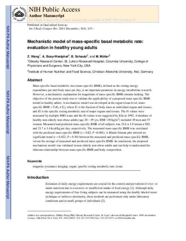 (PDF) Mechanistic model of mass-specific basal metabolic rate ...