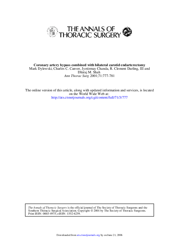 (PDF) Coronary artery bypass combined with bilateral carotid endarterectomy