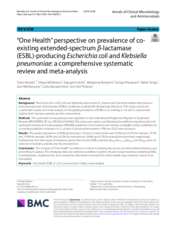 (PDF) “One Health” perspective on prevalence of co-existing extended-spectrum β-lactamase (ESBL ...