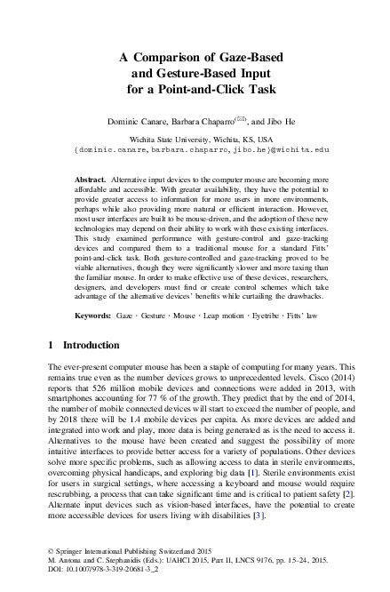 (PDF) A Comparison of Gaze-Based and Gesture-Based Input for a Point ...