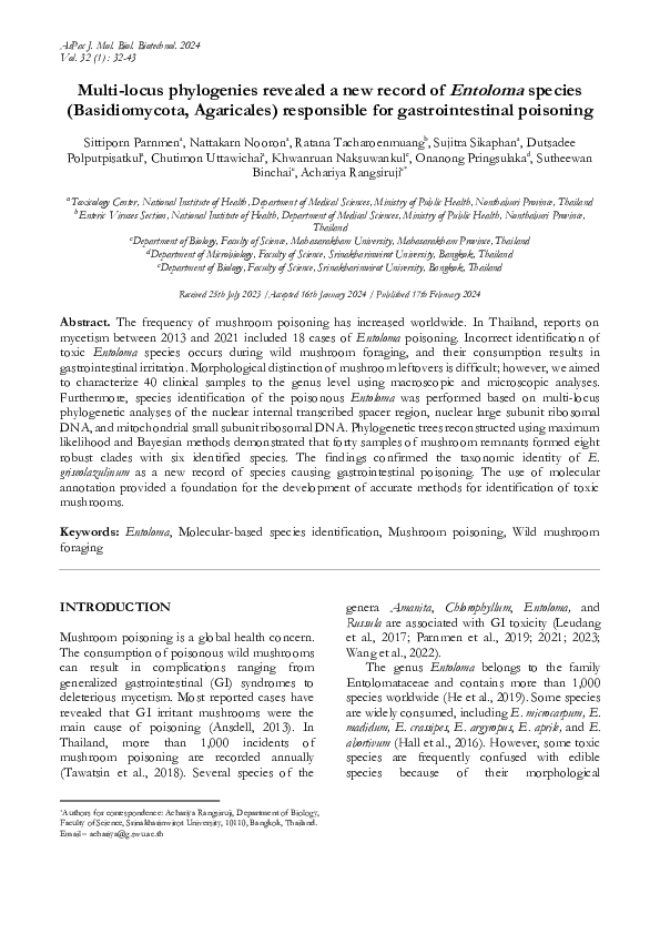 (PDF) Multi-locus phylogenies revealed a new record of Entoloma species ...