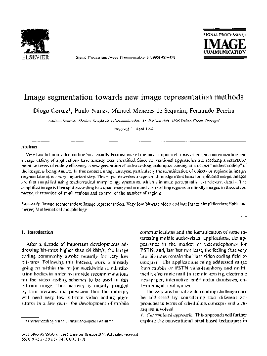 (PDF) Image segmentation towards new image representation methods