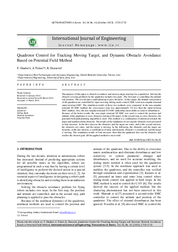 Pdf Quadrotor Control For Tracking Moving Target And Dynamic Obstacle Avoidance Based On