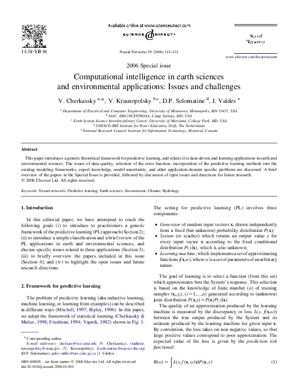 (PDF) Computational intelligence in earth sciences and environmental applications: Issues and ...