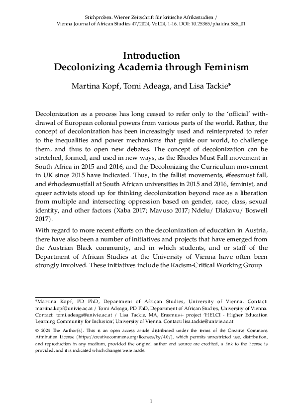 (PDF) Introduction: Decolonizing Academia through Feminism