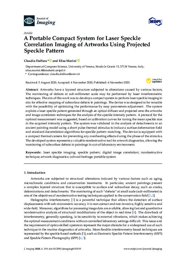 (PDF) A Portable Compact System for Laser Speckle Correlation Imaging of Artworks Using ...