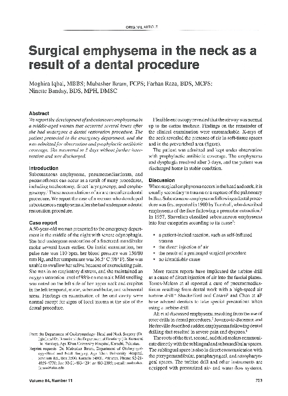 (PDF) Surgical Emphysema in the Neck as a Result of a Dental Procedure