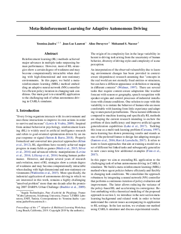 (PDF) Meta-Reinforcement Learning for Adaptive Autonomous Driving