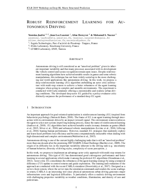 (PDF) Robust Reinforcement Learning for Autonomous Driving