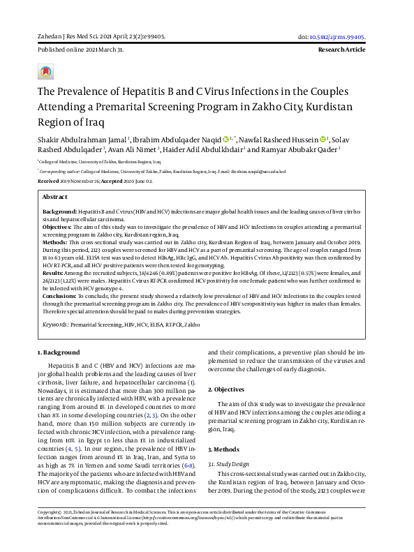 (PDF) The Prevalence of Hepatitis B and C Virus Infections in the ...