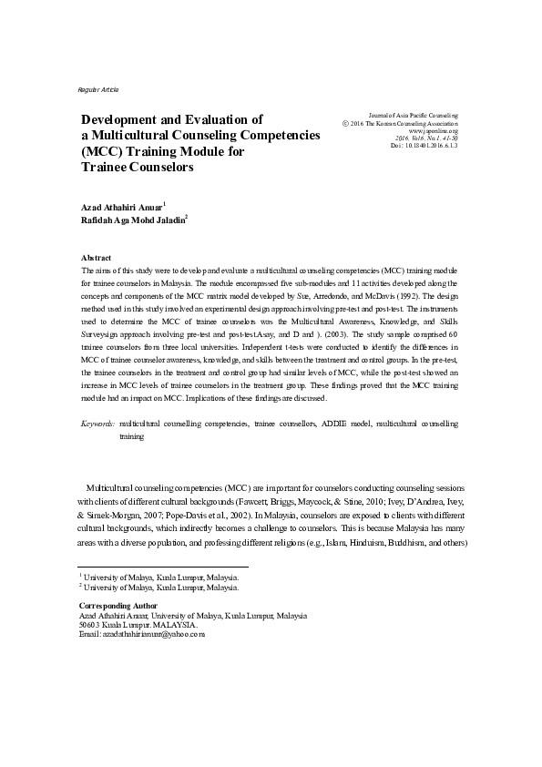 (PDF) Development and Evaluation of a Multicultural Counseling ...