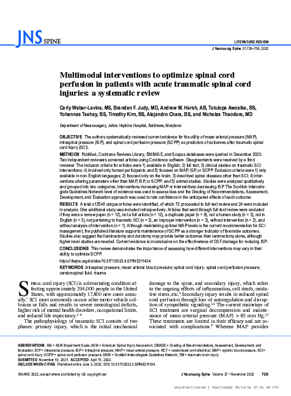 (PDF) Multimodal interventions to optimize spinal cord perfusion in ...