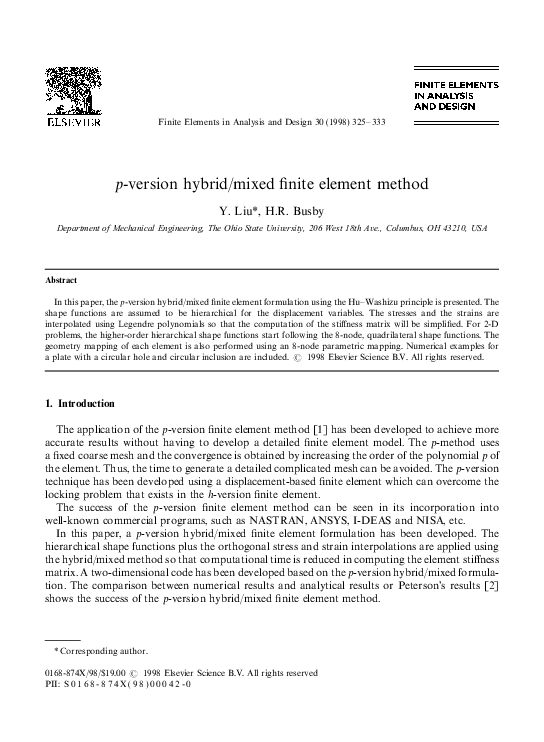 (PDF) P-Version Hybrid/Mixed Finite Element Method