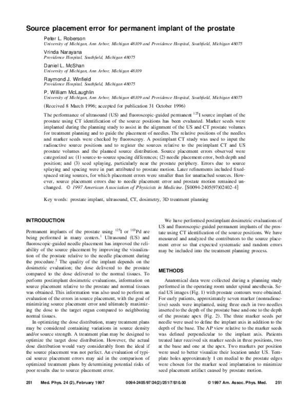 (PDF) Source placement error for permanent implant of the prostate