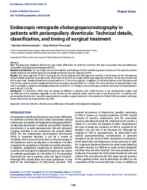(PDF) Endoscopic retrograde cholangiopancreatography in patients with ...