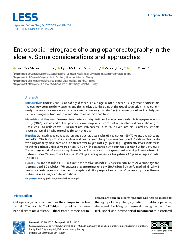 (PDF) Endoscopic retrograde cholangiopancreatography in the elderly: Some considerations and ...