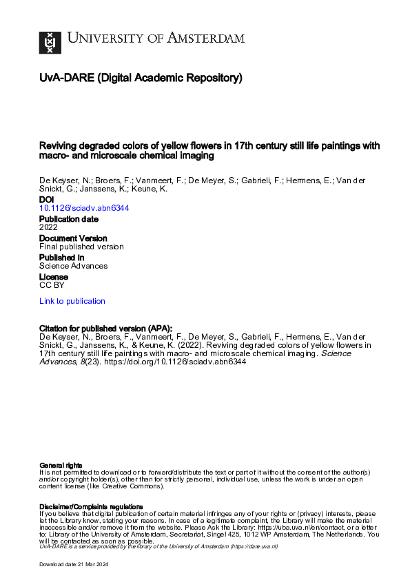 (PDF) Reviving degraded colors of yellow flowers in 17th century still ...