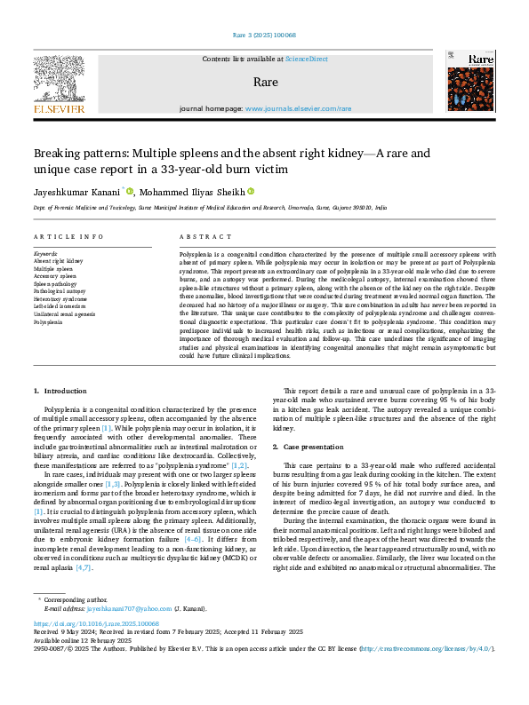 (PDF) Breaking patterns: Multiple spleens and the absent right kidney-A ...