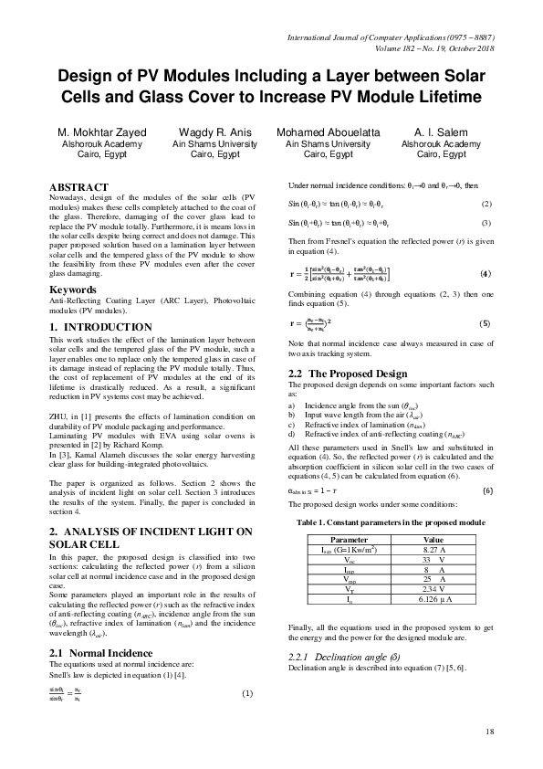 Design of PV Modules Including a Layer between Solar Cells and Glass Cover to Increase PV Module ...