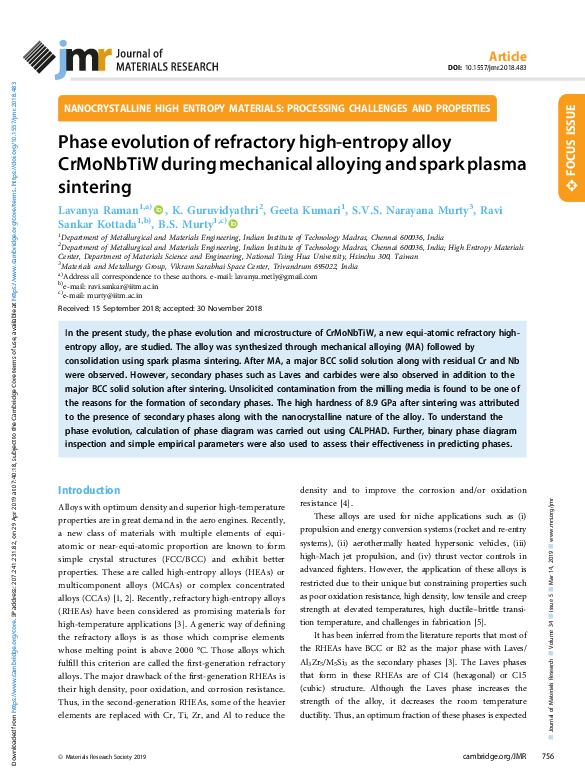 (PDF) Phase evolution of refractory high-entropy alloy CrMoNbTiW during ...