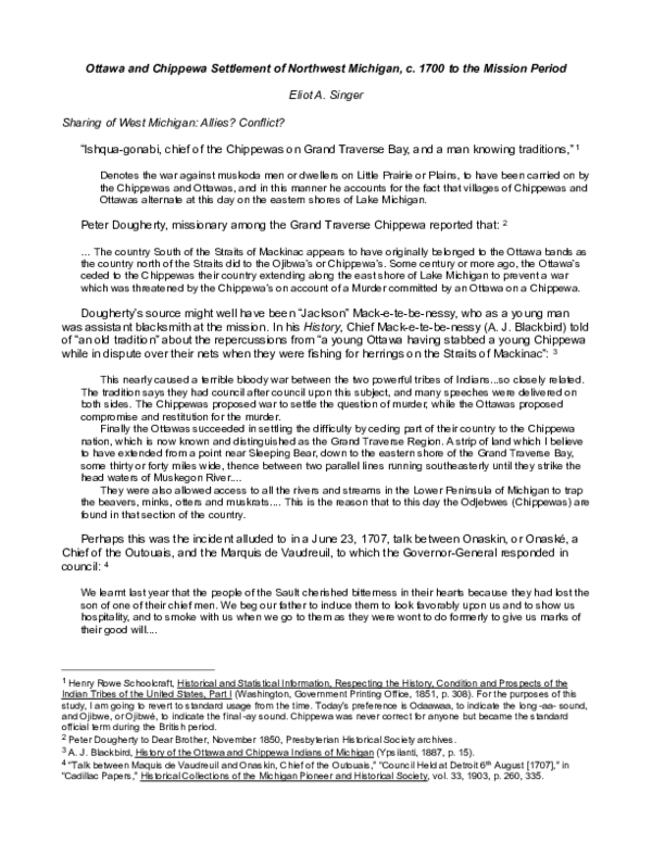 (PDF) Ottawa and Chippewa Settlement of Northwest Michigan, c. 1700 to ...