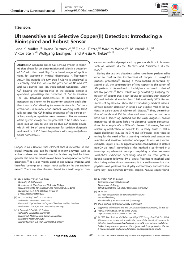 (PDF) Ultrasensitive and Selective Copper(II) Detection: Introducing a Bioinspired and Robust Sensor