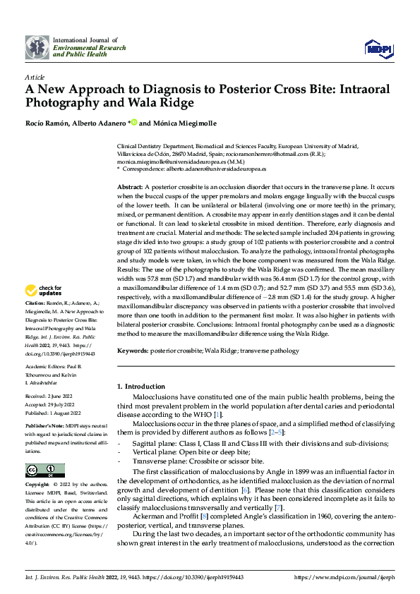 (PDF) A New Approach to Diagnosis to Posterior Cross Bite: Intraoral ...