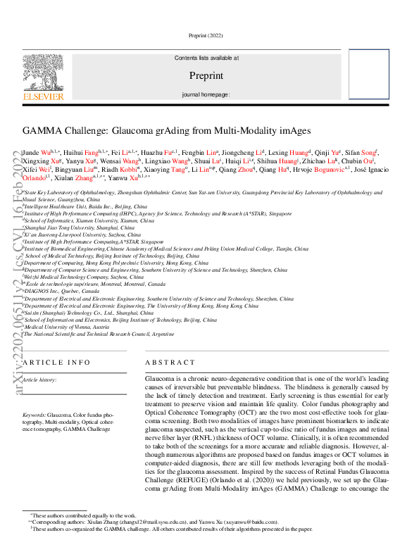 (PDF) GAMMA challenge: Glaucoma grAding from Multi-Modality imAges