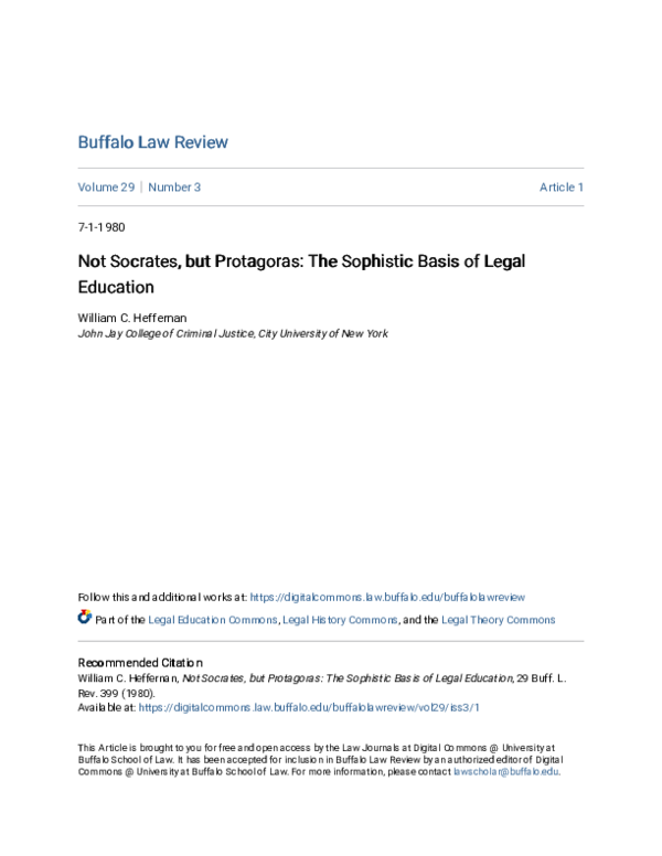 (PDF) Not Socrates, but Protagoras: The Sophistic Basis of Legal Education*