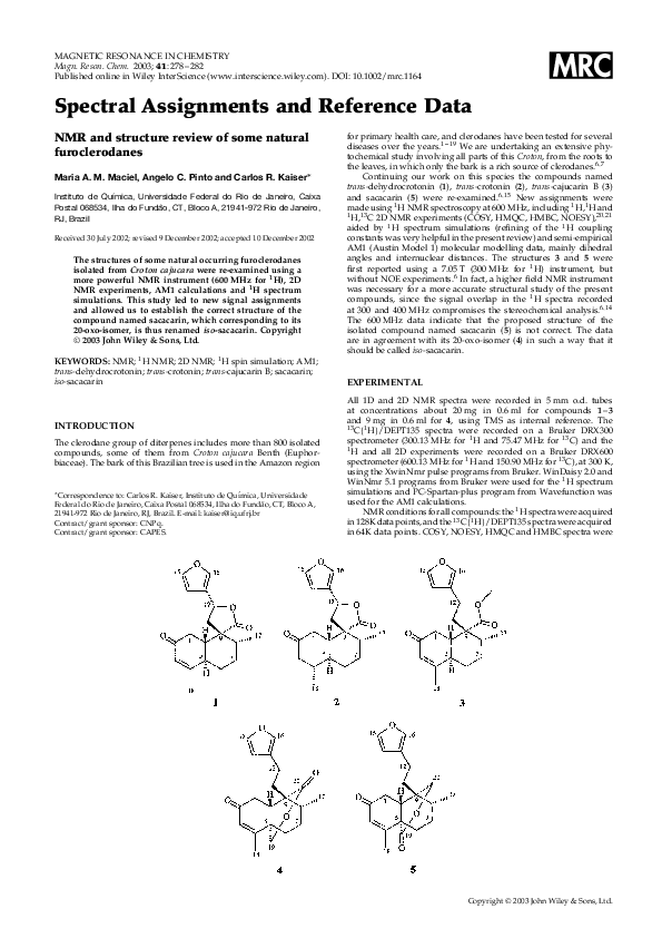 (PDF) Spectral Assignments and Reference Data NMR and structure review ...