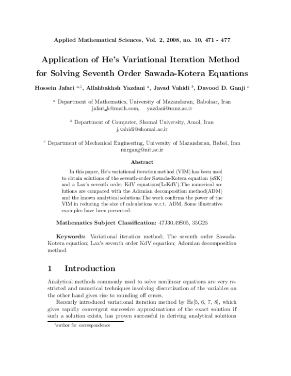 Pdf Application Of Hes Variational Iteration Method For Solving