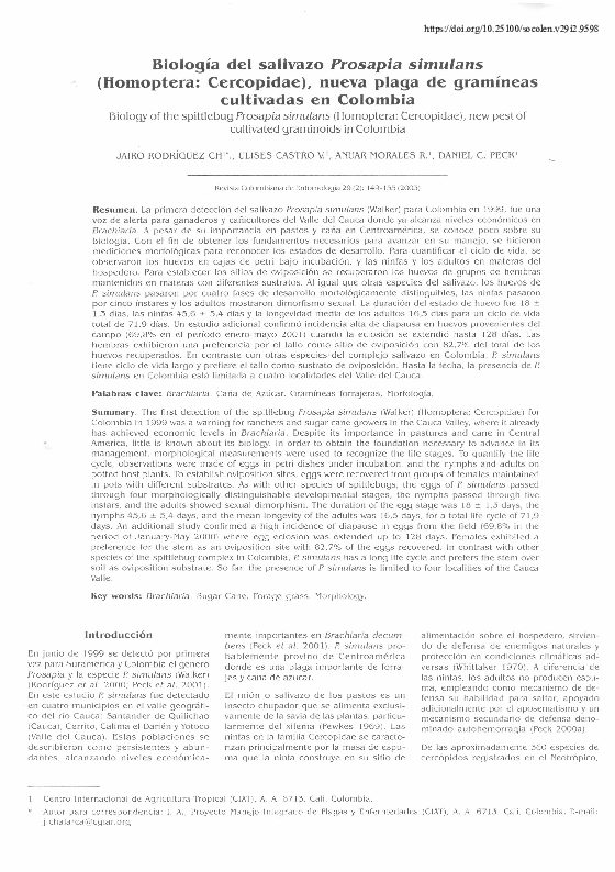 (PDF) Biología del salivazo Prosapia simulans (Homoptera: Cercopidae ...