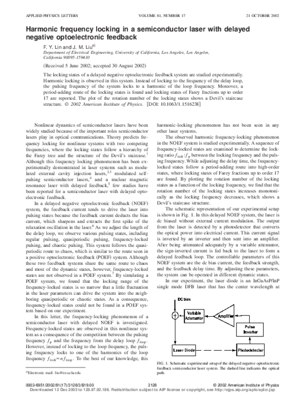(PDF) Harmonic frequency locking in a semiconductor laser with delayed ...