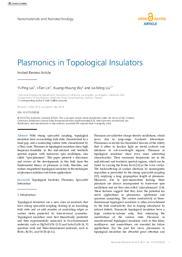 (PDF) Plasmonics in Topological Insulators