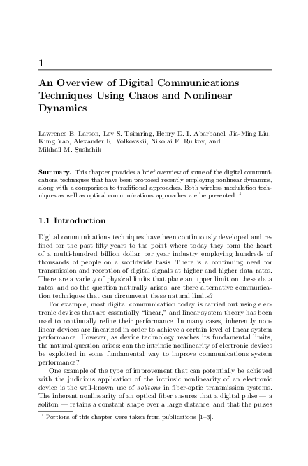 (PDF) An Overview of Digital Communications Techniques Using Chaos and Nonlinear Dynamics
