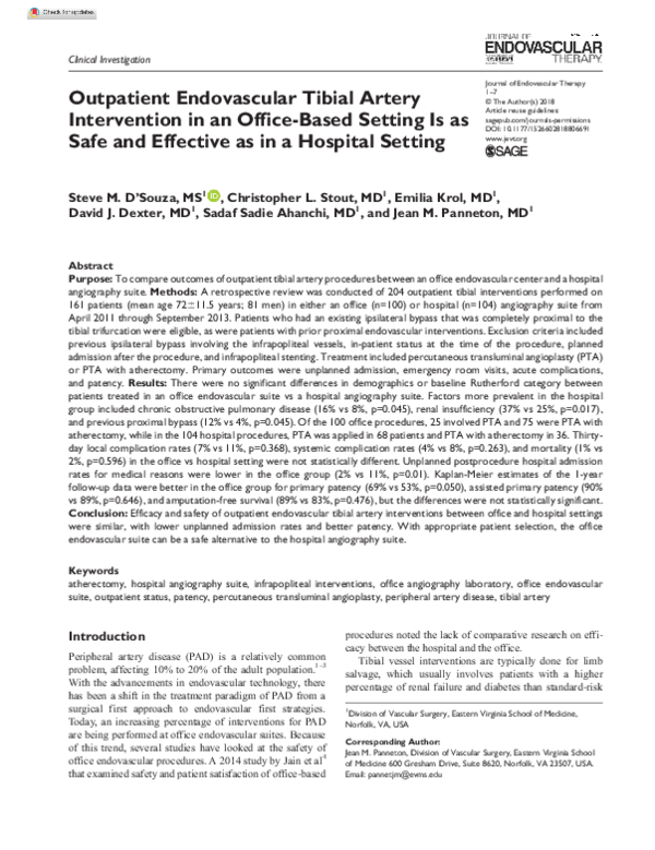 (PDF) Outpatient Endovascular Tibial Artery Intervention in an Office ...