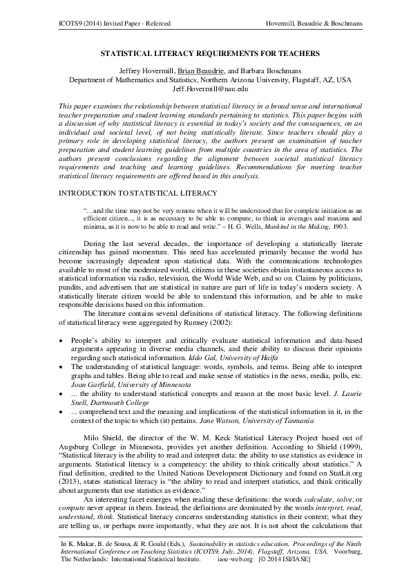 (PDF) Statistical Literacy Requirements for Teachers