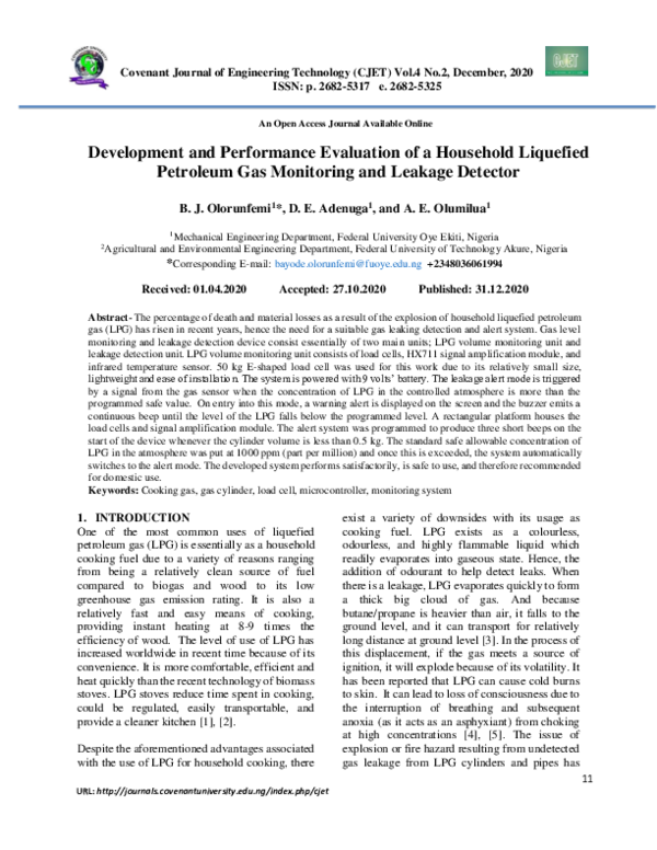 (PDF) Development and Performance Evaluation of a Household Liquefied Petroleum Gas Monitoring ...
