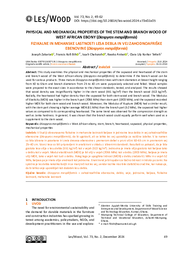 (PDF) PHYSICAL AND MECHANICAL PROPERTIES OF THE STEM AND BRANCH WOOD OF ...
