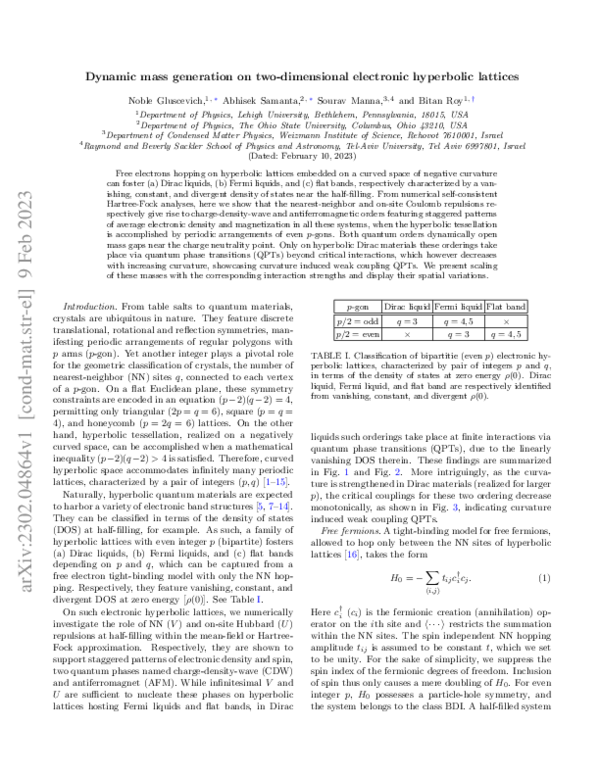 (PDF) Dynamic mass generation on two-dimensional electronic hyperbolic lattices